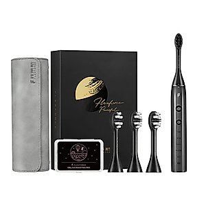 Flexforce Adult Sonic Electric Travel Toothbrush with Metal Handle with 4 Duponts Brush Heads, 1Travel Cover, 1Water flosser, 5 Modes, Wireless Rechargeable Battery 1000 for 30 Days Use, Gray U1B