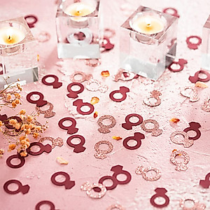 Glitter Diamond Ring Confetti Table Decoration for Engagement Bachelorette Bachelor Wedding Bridal Shower Party (Rose Gold Glitter,Burgundy,200pc)