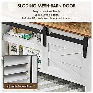 YESHOMY Coffee Table with Sliding Barn Doors & Storage, Wooden Center Rectangular Cabinet with Adjustable Shelves, for Livingroom, Bedroom, Home Office, White