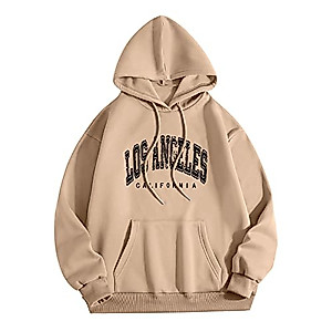 Women Sweatshirt Pullover Hoodies Ladies Women's Letter Graphic Hooded Print Round Neck Long Sleeve Sweatshirt Tops Women Zipper Hoodie Khaki