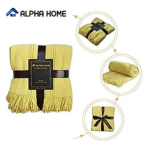 ALPHA HOME Cable Knit Throw Blanket Acrylic Cozy Snuggle TV Bed Sofa Throw for Adults and Kids,50''×60",Gold
