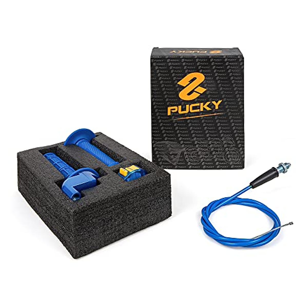 PUCKY New 7/8" 22mm Twist Throttle Accelerator Handle Grips and Cable Set with Kill On Off Switch for 50cc 110cc 150cc 250cc Mini Bike ATV Quad Pit Bike Dirtbike (Blue)