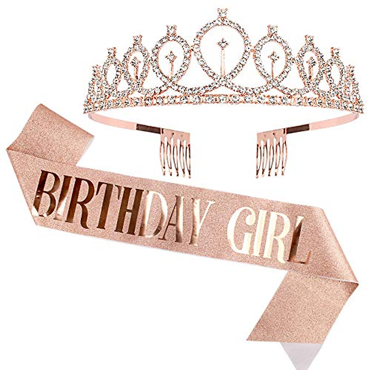 Birthday Crown, Didder Birthday Girl Sash & Rhinestone Tiara Set, Birthday Tiara Birthday Crowns for Women 21st Birthday Sash and Tiaras for Women Girls Birthday Gifts Party Accessories