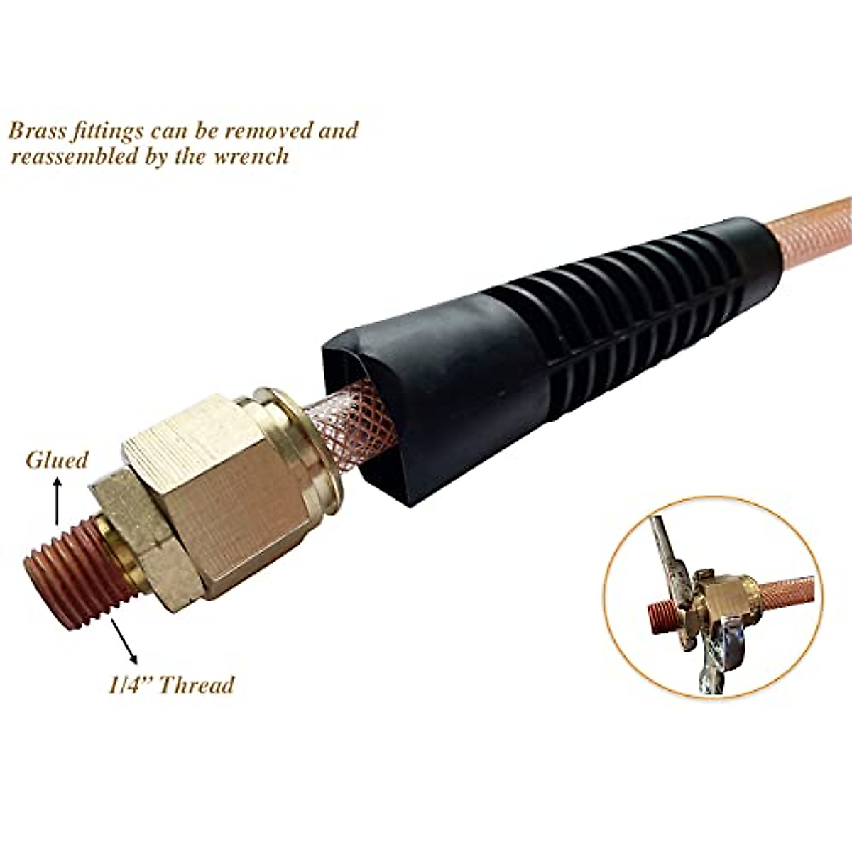 SANFU Polyurethane(PU) Reinforced 3/8”ID x 100ft Air Hose, 300PSI Wear Resistant with 3/8” Reassembled Industrial Quick Coupler and Plug, Bend Restrictor, Brown(100’)