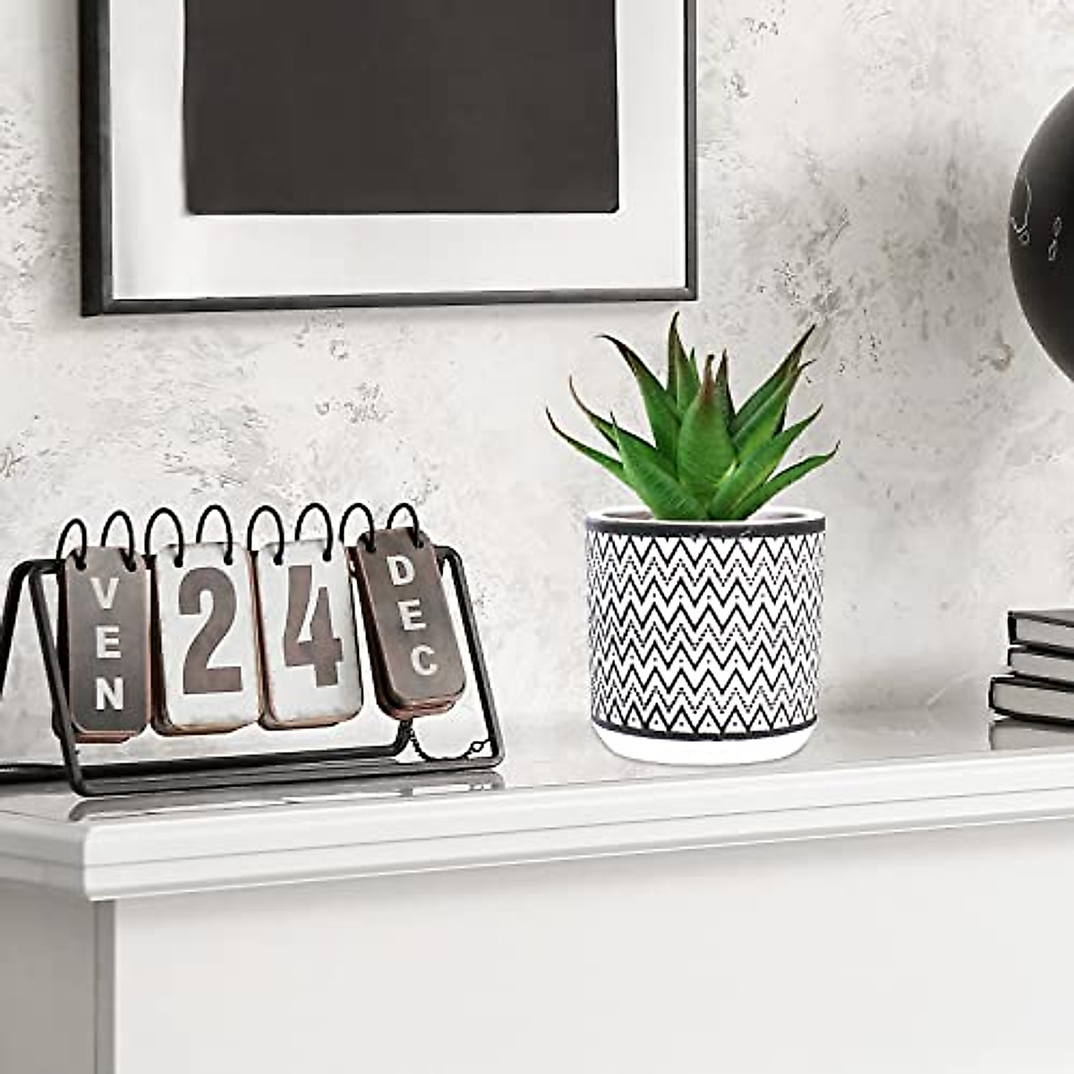 Winlyn 3 Pcs Small Potted Succulents Plants Artificial String of Pearls Aloe Hops Succulents in Black Geometric Concrete Pots for Gifts Modern Home Bathroom Window Table Indoor Outdoor Greenery Décor