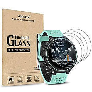 (Pack of 4) Tempered Glass Screen Protector for Garmin Forerunner 235 225 620 220, Akwox [0.3mm 2.5D High Definition 9H] Premium Clear Screen Protective Film for Garmin Forerunner 235 225 620 220