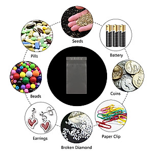 Clear Self Adhesive Cellophane Bags 2x3" Self Stick Cello Baggies 200pcs OPP Poly Glassine Bags 2mil for Seeds Battery Coins Beads Earrings Clip Broken Diamond