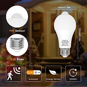ORALUCE Motion Sensor Light Bulbs Indoor Outdoor 60 watt Equivalent, A19 E26 9W Motion Activated LED Bulb 3000K Warm White, Motion Sensor Light for Garage, Closet, Porch, Stairs, 2 Pack