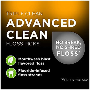 DenTek Triple Clean Advanced Clean Floss Picks, No Break & No Shred Floss, 150 Count (Pack of 2)