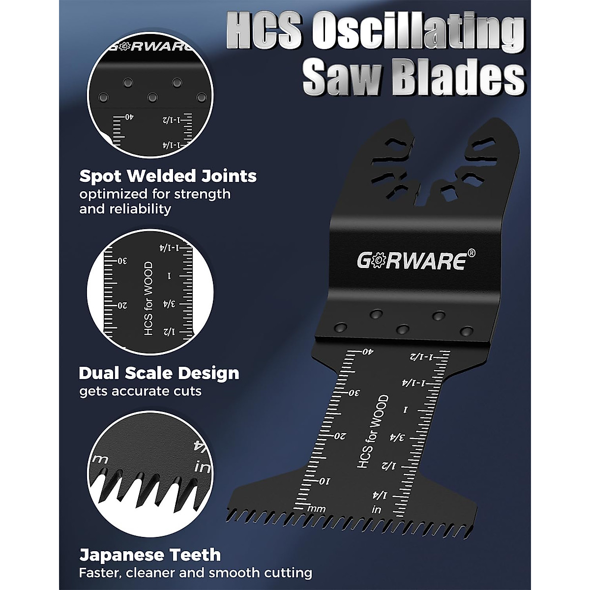 GORWARE Multitool Blades, 60PCS Japanese Tooth Blades for Wood Plastic, Universal Oscillating Tool Blades Fit Milwauke, Worx, Rockwell, Rigid