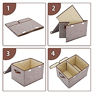EZOWare Large Storage Boxes [3-Pack] Large Linen Fabric Foldable Storage Cubes Bin Box Containers with Lid and Handles for Nursery, Closet, Kids Room, Toys, Baby Products (Gray)