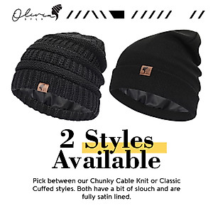 Olivia Sylx Satin Lined Beanie for Women - Satin Beanie,Silk Beanie, Satin Lined Winter Hats for Women & Slouchy Beanie Black