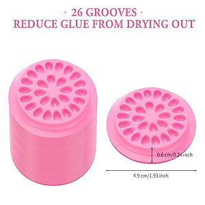 200 Pieces False Eyelashes Glue Holders Pink Flower Shape Glue Pallet Pad with Straight and Curved Tip Tweezers for Eyelash Extension False Lash Application Tools