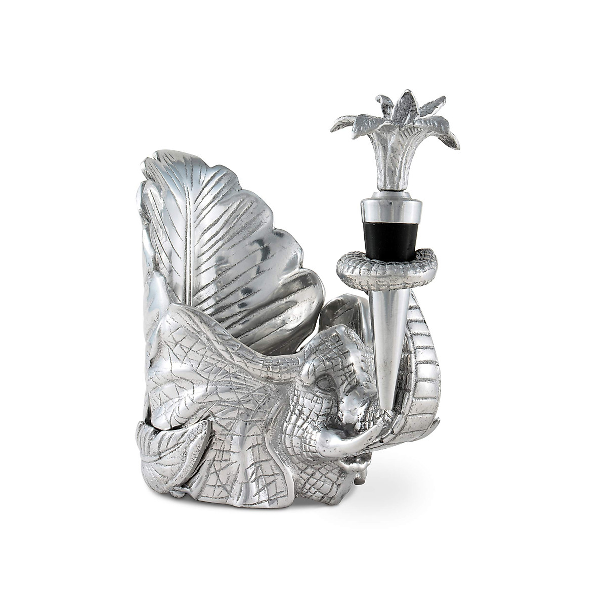 Arthur Court Aluminum Metal Elephant Wine Coaster and Stopper Set Sand casted Artisan Metal 4.5 inch Diameter Coaster 7 inch Tall