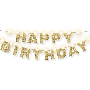 Happy Birthday Letters Banner Gold Happy Birthday Garland Decoration and 9.8 Feet Copper Wire Lights Birthday Banner Lights String for Birthday Party Decor Home Office Decor