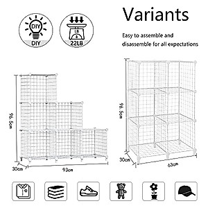 Wolizom Wire Cube Storage, Metal Grids Shelves Bookshelf, Stackable Modular Shelving Organizer, DIY Closet Bookcase Bookshelf, 6-Cube Grid Storage Shelf for Bedroom, Living Room, Office