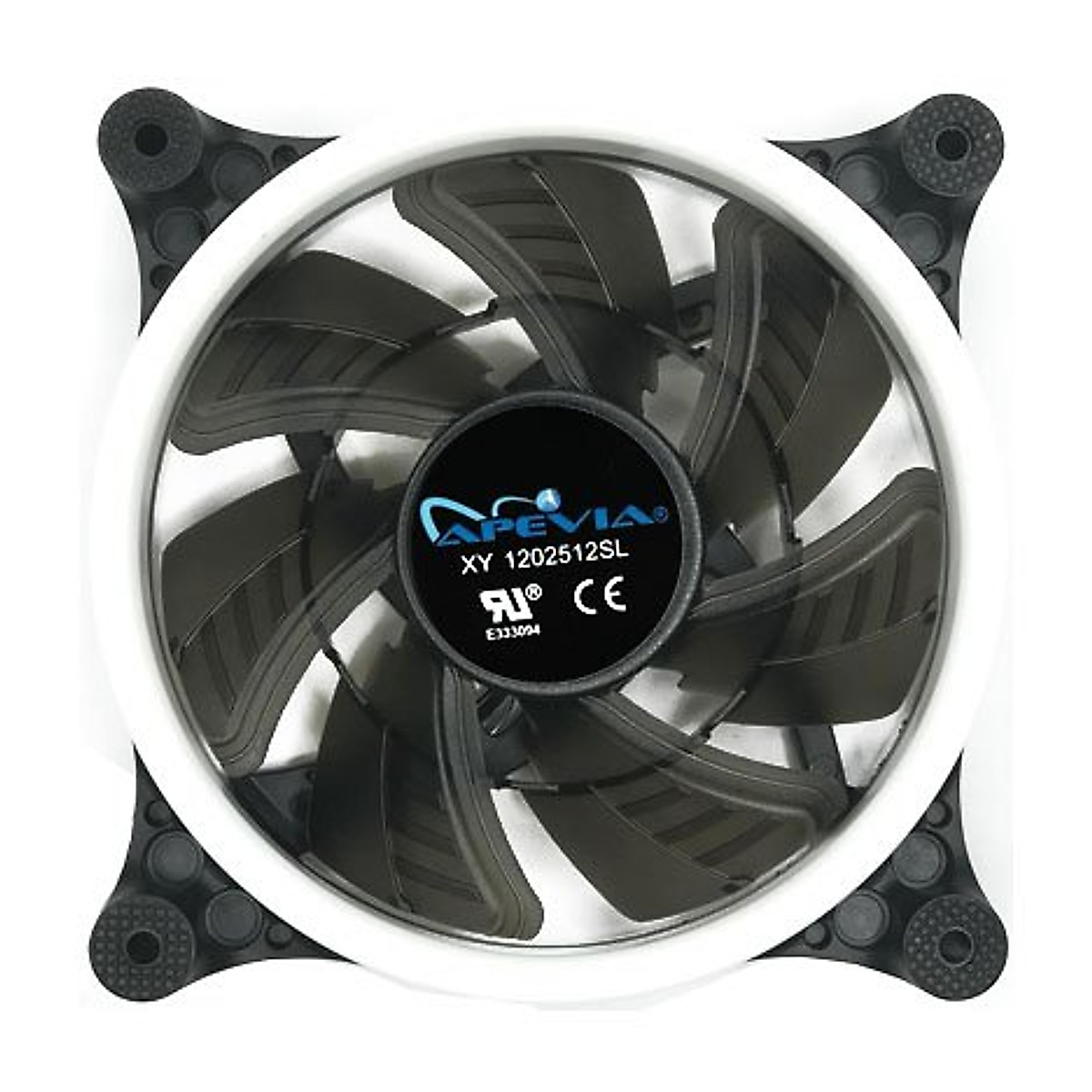 APEVIA 512L-CWH 120mm Silent Dual Rings White LED Fan with 32 x LEDs & 8 x Anti-Vibration Rubber Pads (5 Pk)