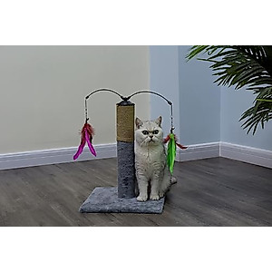 Go Pet Club Everyday Value 19in Scratching Post with Sisal Rope and Interactive Hanging Toy Feather, Gray