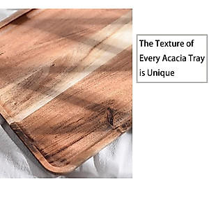 YOUEON Set of 2 Acacia Wood Serving Tray with Raised Lip, 14.2 x 9.5 Inch Rectangular Serving Tray, Appetizer Cheese Plate, Sandwich Dessert Trays, Wood Plates for Food, Coffee, Fruit, Cookie