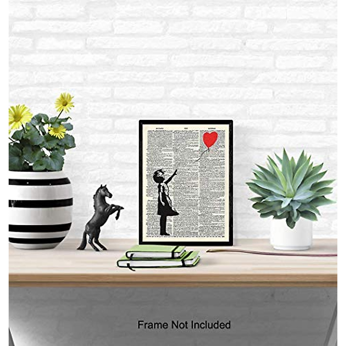 Banksy Wall Art - Upcycled Dictionary Graffiti Art Print, Girl With Balloon 8x10 Street Art Poster, Home Decor - Urban Wall Art Print and Room Decorations - Makes a Great Gift - 8x10 Photo Unframed