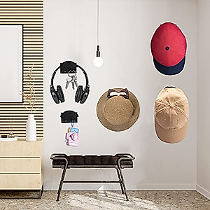 Meltset Adhesive Hat Hooks for Wall Hat Holder Organizer for Baseball Caps 24 Pack Hat Rack No Drilling Multi Purpose Strong Hold Hat Hangers for Door Closet Office Bedroom (Black)