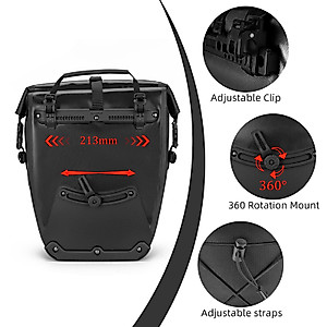 ROCKBROS Bike Pannier Waterproof 27L Large Capacity Bike Bag Rear Rack Waterproof for Grocery Touring Cycling Black*2