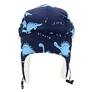 Baby Boy Hats Toddler Winter Hat Sherpa Lined Warm Trapper Hat Fleece Girl Infant Beanie Blue Dinosaur 2-5T