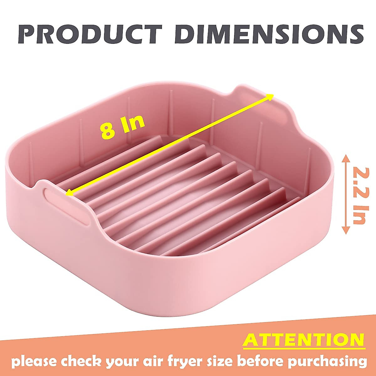 Air Fryer Liners 8 Inch Square Silicone Pot for 4-7 QT Air Fryer Accessories Food Grade Kitchen Replacement Basket Silicone Liners for Oven Microwave, No Need to Clean the Fryer, Pink