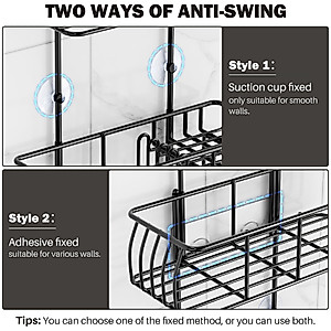 Epicano Anti-Swing Hanging Shower Caddy, Over Head Shower Caddy Rustproof with hooks for Towels, Sponge and more, Metal Black
