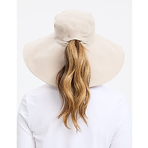 Solbari Ultra Wide Cotton Linen Hat - UPF50+ Packable UV Sun Protection Hat with Large Brim and Detachable Strap, Light Natural, Small - Medium