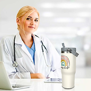 soeufnwhf 30oz Nurse Tumbler Cup with Handle Nurse Travel Coffee Mug, Nurse Nutrition Facts Tumbler, Best Nursing School Gifts, Nursing Graduation Gifts, RN Gifts for Nurses Appreciation Gifts