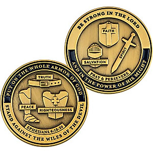 Armor of God Coin with All Armor Pieces. Challenge Coin, for Men, Women, Youth. Be Strong in The Lord and in The Power of His Might. Logos Christian Coin.