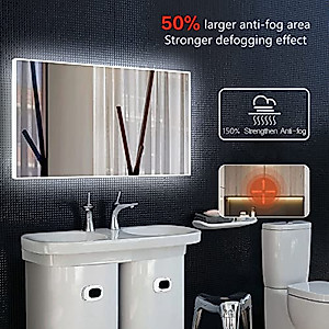 DP Home Makeup Wall-Mounted Mirrors, LED Backlit Frameless Wall Mirror, HotelBathroom Vanity Mirror with Touch Button, Anti Fog, Dimmable, Vertical & Horizontal Mount, 60 x 28 in (E-CK010-CG)