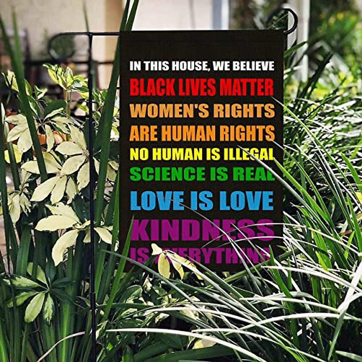OUXIOAZ Equality Flag BLM Flag for in This House We Believe Yard Sign, Pride Flag Small Science is Real Black Lives Matter Vertical Double Sided 12.5"X18" Burlap Patio Outdoor Decoration