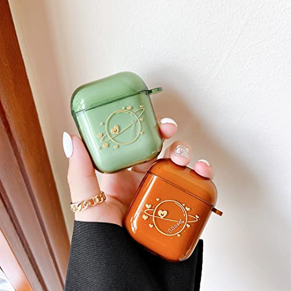 ZTOFERA Clear Case for Apple Airpods 1 & 2, Shockproof Protective Airpods Case Cover, Cute Planet Heart Pattern for Girls Boys Women, Anti-Scratch Portable Airpods Charging Case, Green