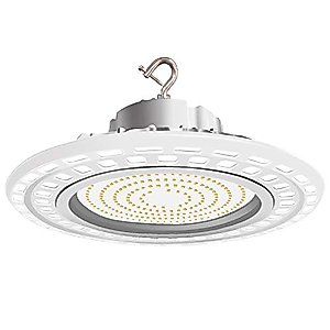 OSTEK UFO LED High Bay Light 200W Barn Workshop Lighting Fixture 5000K 1-10V Dimmable IP65 Waterproof 100-277V Input UL DLC Listed US Hook 5' Cable