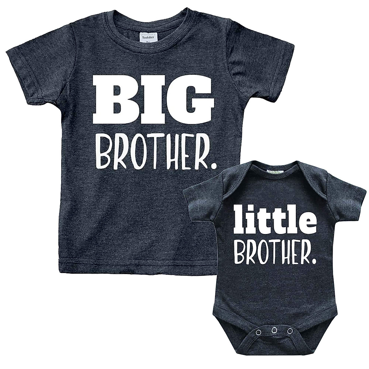 Big Brother Little Brother Shirts Matching Outfits Sibling Gifts Baby Set (Charcoal Black, Kids (3Y) / Baby (1-3M))