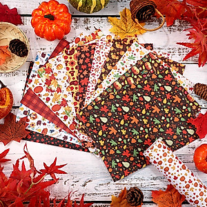 15 Pieces Fall Thanksgiving Faux Leather Sheet Autumn Theme Plaid Printed Artificial Leather Sheet Pumpkin Fall Leaves Pattern Synthetic Leather Sheet for DIY, 8.3 x 6.3 Inch