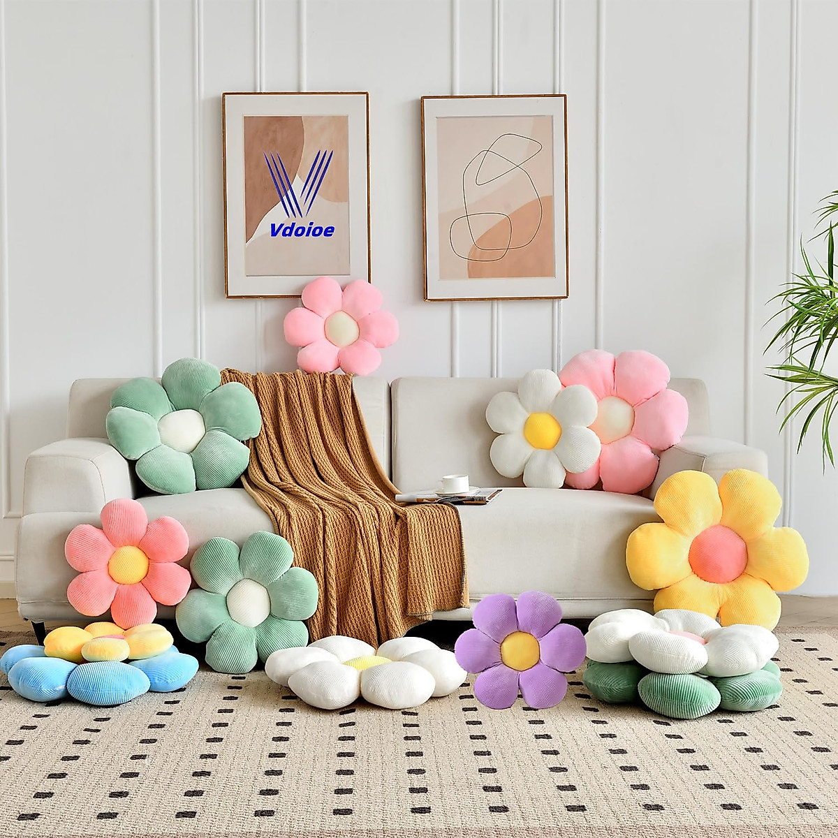 Vdoioe Flower Pillow, Flower Shaped Throw Pillow Cushion Seating six Petal 15.75" white Flower PlushThrow Pillow Floor Pillows Home Decorative Seating Cushions