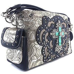 Zelris Western Turquoise Rhinestone Cross Women Conceal Carry Handbag Wallet Set (Silver)