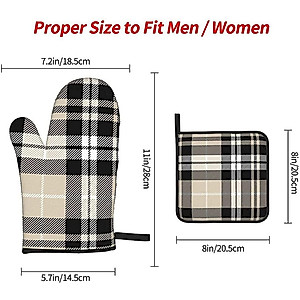 JKKL Fall Plaid Tan Black White Pattern，3pcs Oven Mitts and Pot Holders for Kitchen,Cooking,Baking,Grilling,BBQ