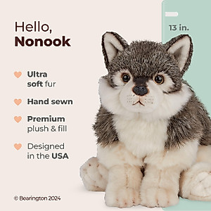 Bearington Nanook Plush Stuffed Animal Gray Wolf, 13 inches