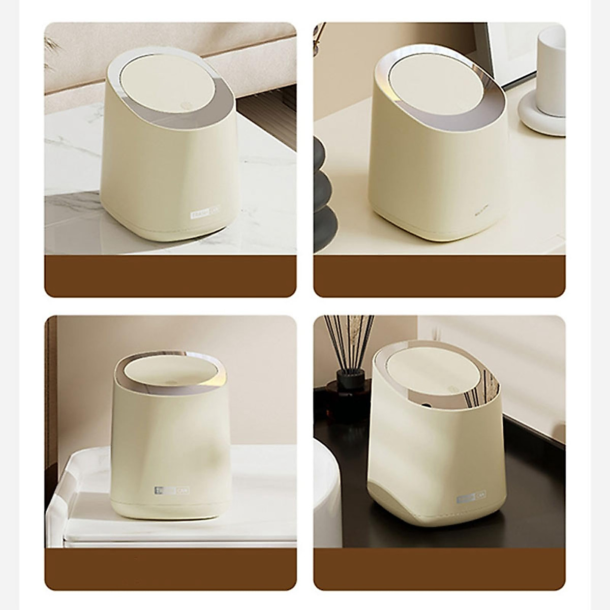 FLUSTDER Mini Countertop Garbage Can Small Plastic Wastebasket Waste Can with Press Type Lid Desktop Trash Can for Bathroom Bedroom Living Room (Cream White)