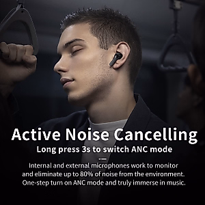 flymory Wireless Earbuds Active Noise Cancelling, Extra Deep Bass Earphones, Bluetooth 5.0 Headphones, IPX5 Waterproof, Touch Control Stereo Big Bass Cordless Headsets(Mini-Black)