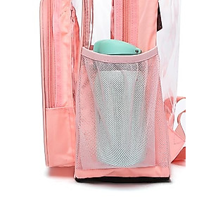 BLUEFAIRY Clear Backpack for School Stadium Approved Large PVC See Through Bag Heavy Duty Bookbag Transparent Plastic Bag for Kids Students Work Events 17" Pink