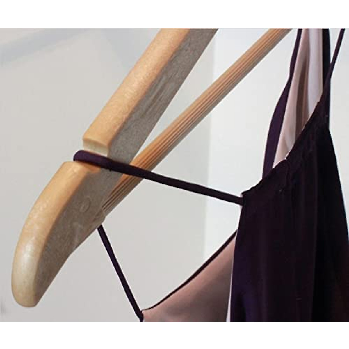 USTECH Bowed Shaped Eco-Friendly Closet Hanger with Trouser Bar for Suit, Coat, and Pant | Wood Finish Heavy Duty Clothes Hanger with Shoulder Notch to Hold Strappy Dresses | Pack of 20