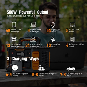 BALDR Portable Power Station 500W, 519Wh Outdoor Solar Generator (Solar Panel Optional) Mobile Lithium Battery Pack with 1.