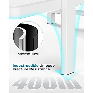 Aluminum Chaise Lounge Chair Outdoor, Patio Lounge Chair with Adjustable 5-Position Recliner and Full Flat Tanning Chair for Patio, Beach, Pool, White