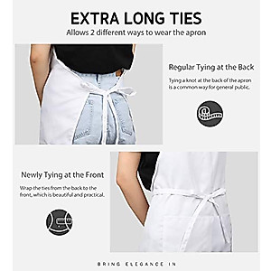 Syntus 2 Pack Adjustable Bib Apron Waterdrop Resistant with 2 Pockets Cooking Kitchen Aprons for BBQ Drawing, Women Men Chef, White