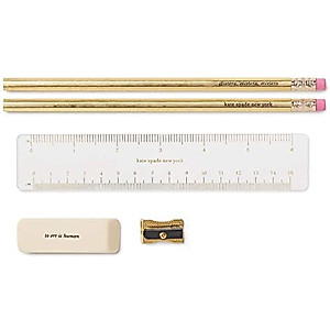 Kate Spade New York Pen and Pencil Case with School Supplies, Zip Pouch Includes 2 Pencils, Sharpener, Eraser, and Ruler, Polka Dots (Black/White)